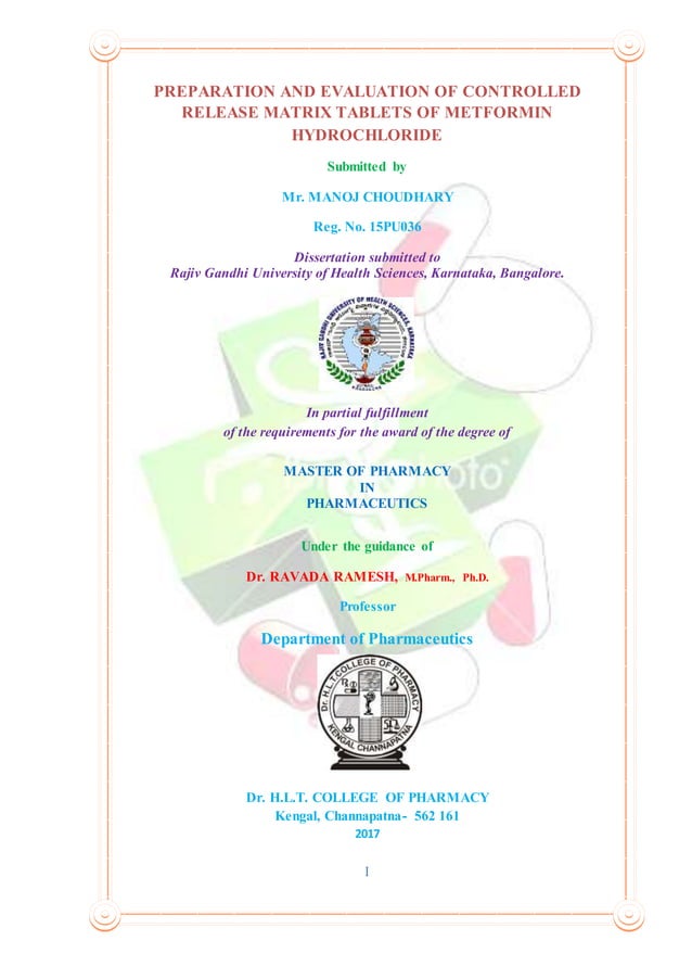 MANOJ CHOUDHARY PREPARATION AND EVALUATION OF CONTROLLED RELEASE MATRIX TABLETS OF METFORMIN ...