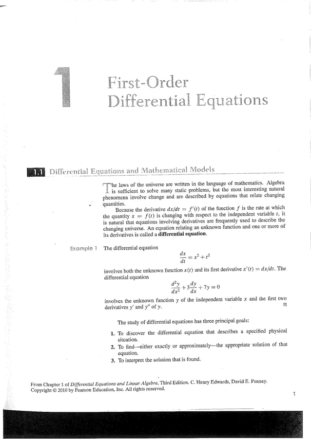 Linear Algebra and Differential Equations by Pearson - Chapter 1 | PDF ...