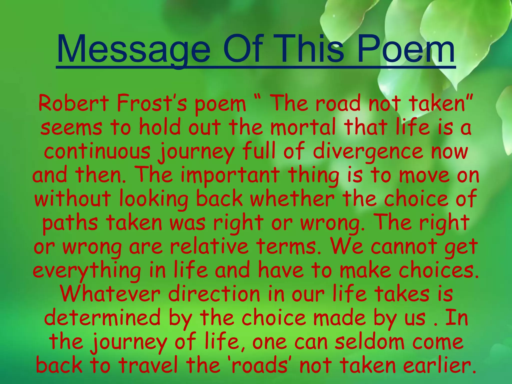 Road not taken by Robert Frost | PPTX | Poetry | Books and Literature