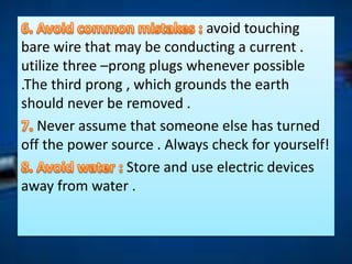 Electrical safety precautions and Electric shocks | PPTX