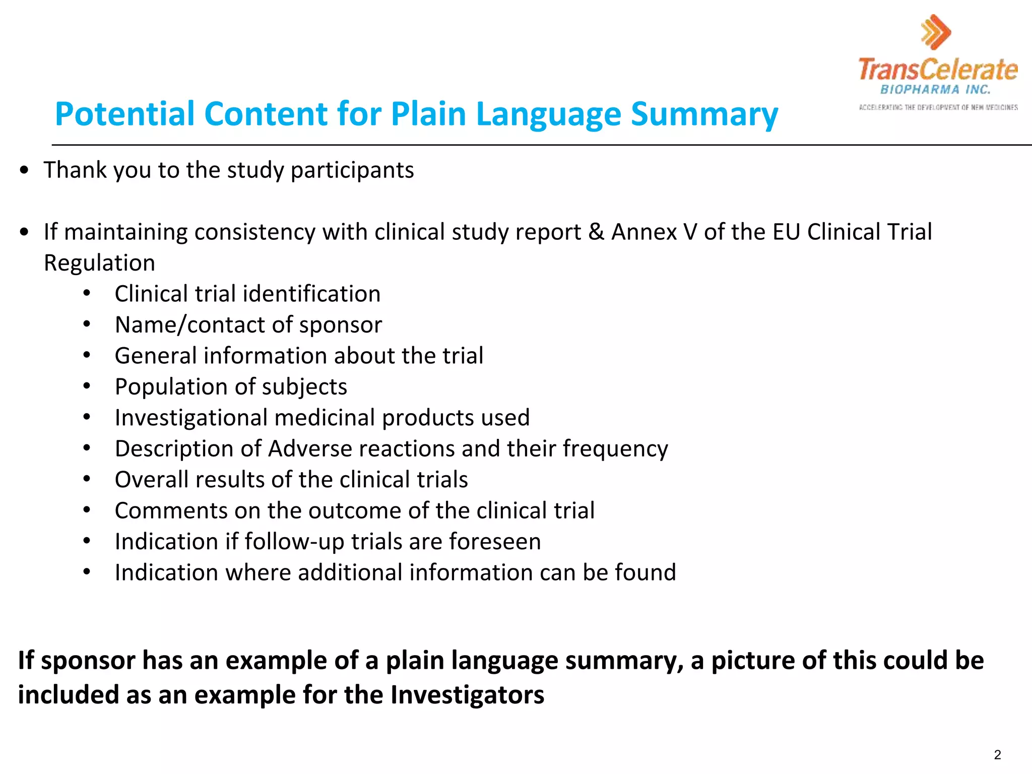 Investigator Educational Material for Layperson Summary | PPTX