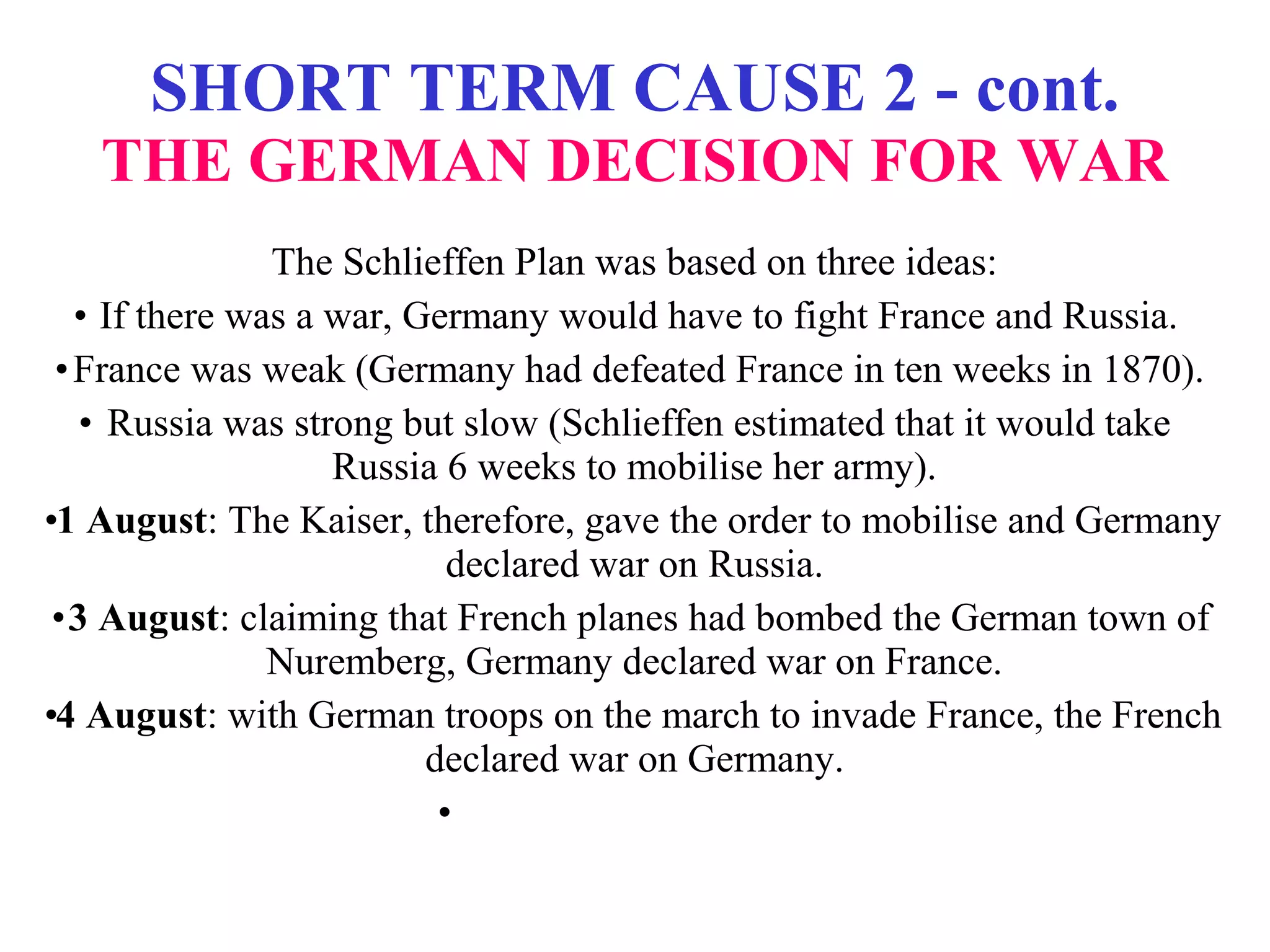CAMBRIDGE IGCSE HISTORY: LONG/SHORT TERM CAUSES OF WORLD WAR 1 | PPT ...