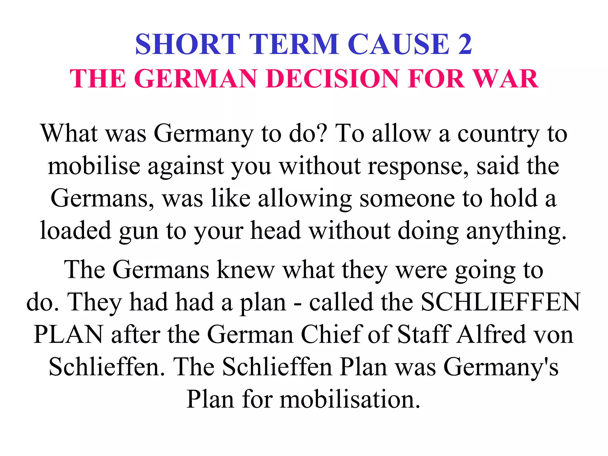 CAMBRIDGE IGCSE HISTORY: LONG/SHORT TERM CAUSES OF WORLD WAR 1 | PPT ...