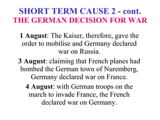 CAMBRIDGE IGCSE HISTORY: LONG/SHORT TERM CAUSES OF WORLD WAR 1 | PPT