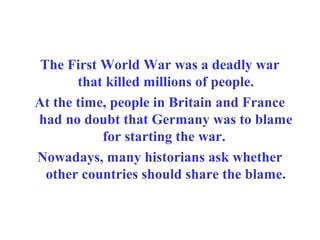CAMBRIDGE IGCSE HISTORY: LONG/SHORT TERM CAUSES OF WORLD WAR 1 | PPT ...