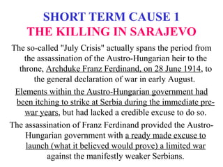 CAMBRIDGE IGCSE HISTORY: LONG/SHORT TERM CAUSES OF WORLD WAR 1 | PPT ...