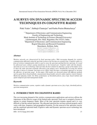 A SURVEY ON DYNAMIC SPECTRUM ACCESS TECHNIQUES IN COGNITIVE RADIO | PDF