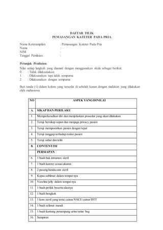 1. daftar tilik pemasangan kateter pada wanita | DOCX