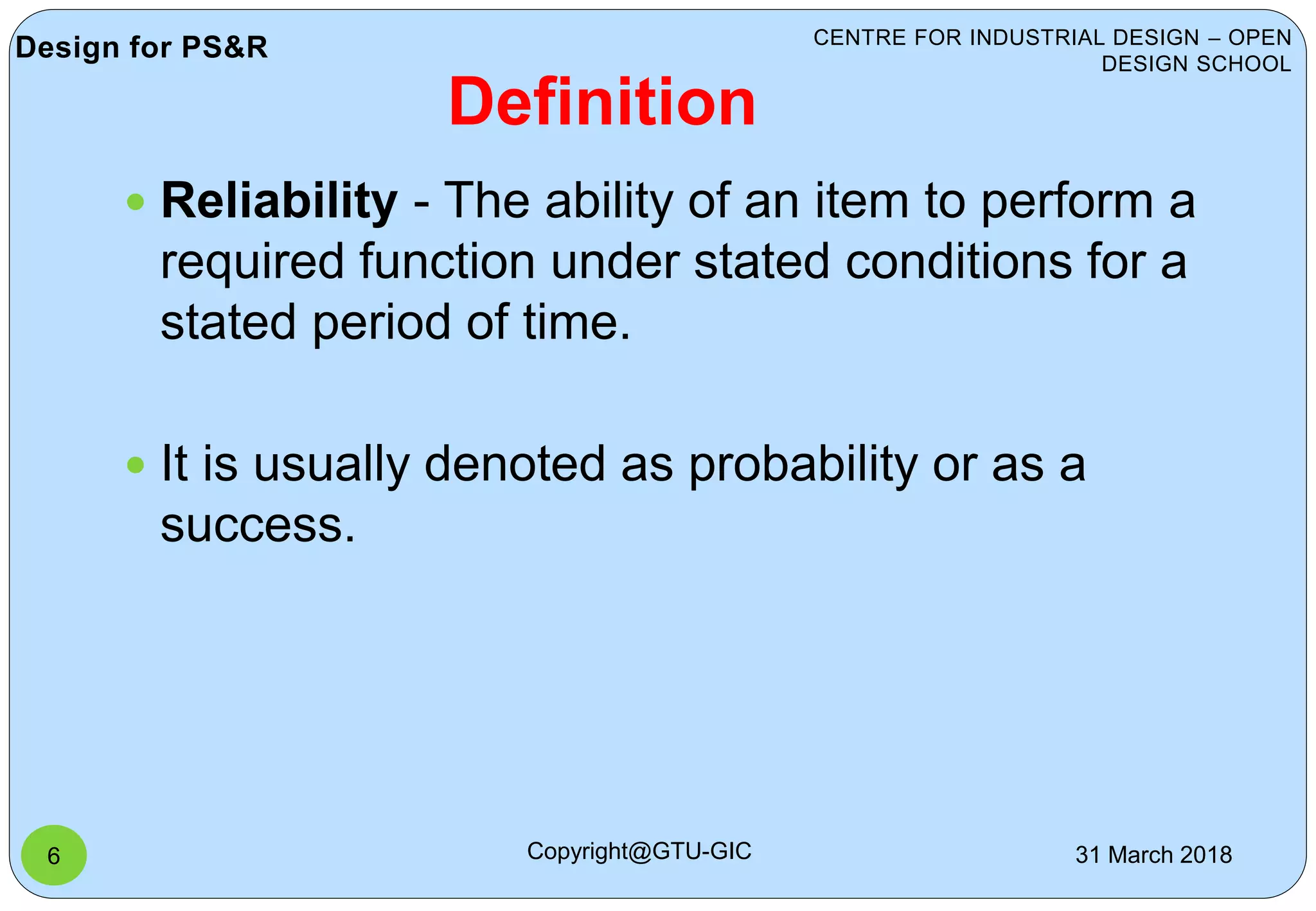 1. design for performance, safety and reliability | PPSX