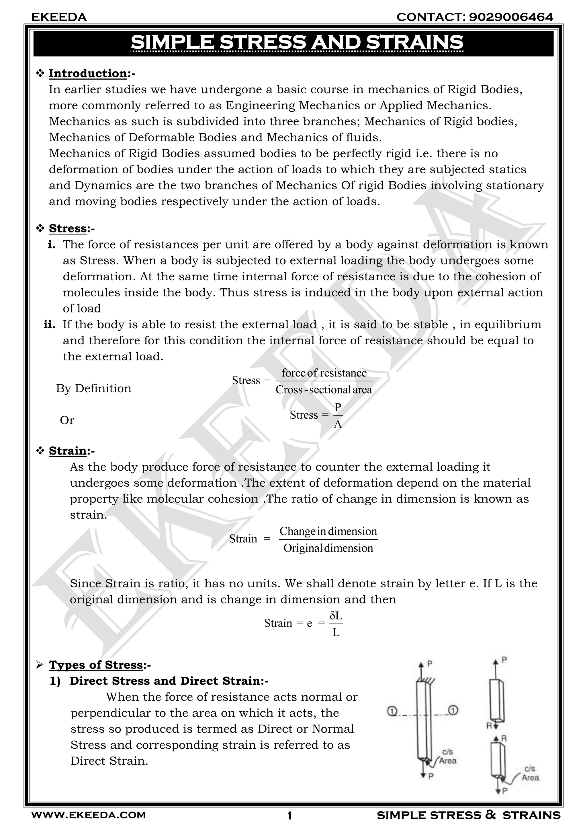 1. simple stress and strains | PDF