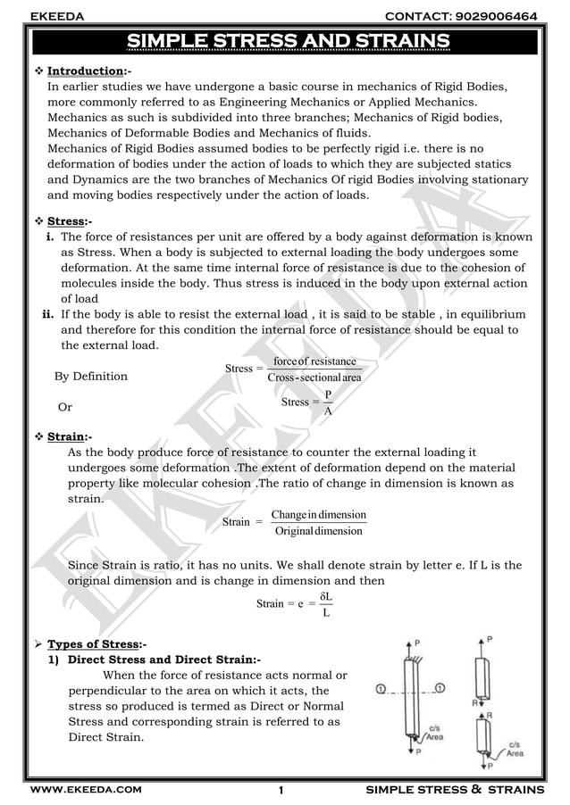 1. simple stress and strains | PDF | Physics | Science