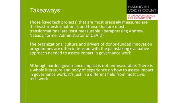 The Making All Voices Count programme: new lessons about donor-funded civic tech (Duncan Edwards ...