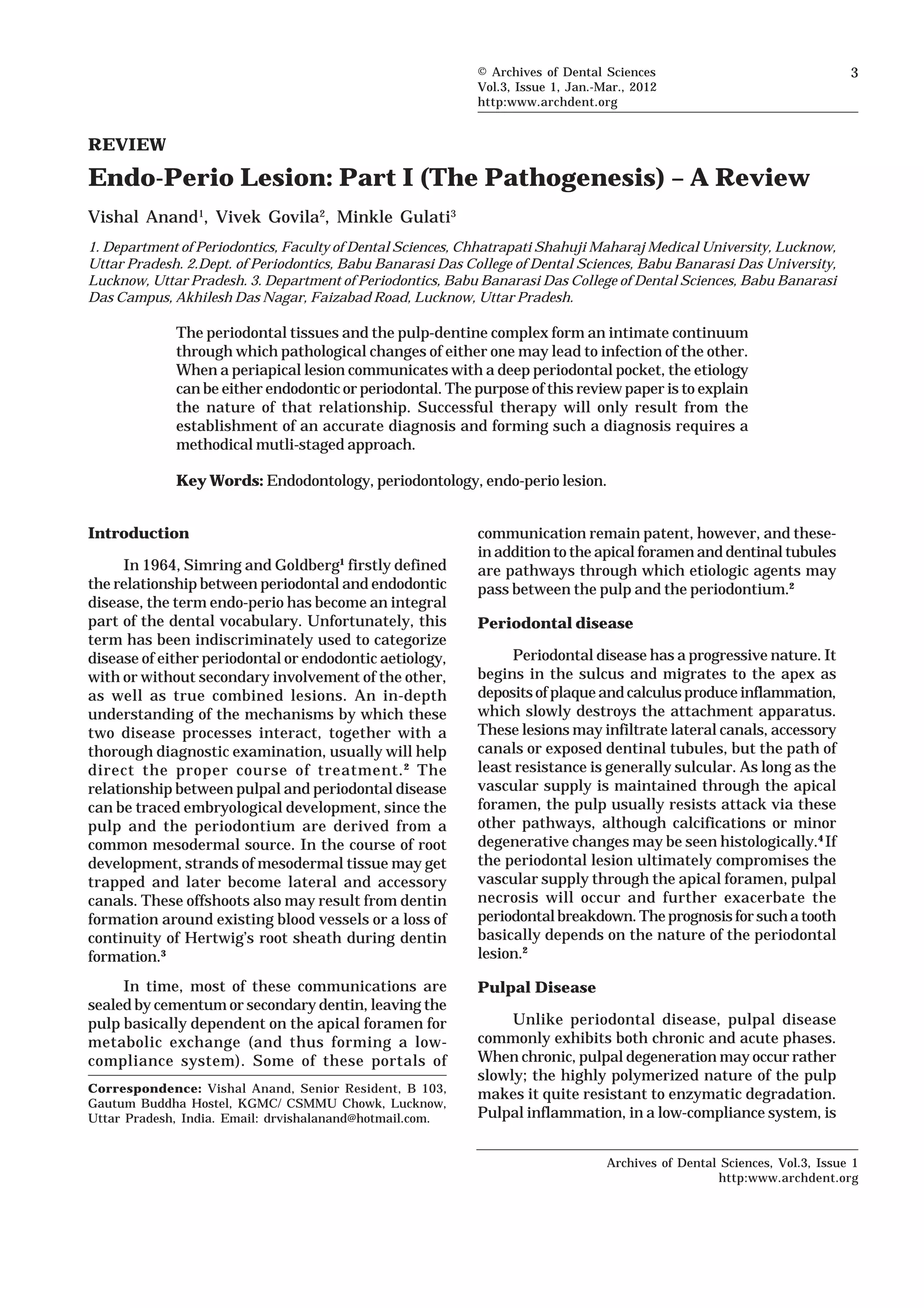 1. endo perio lesion part i (the pathogenesis) | PDF