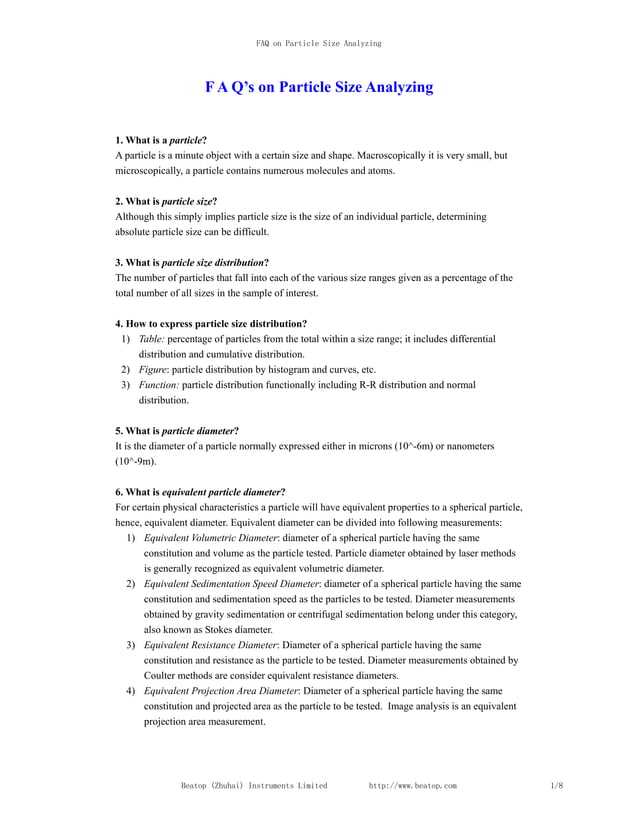 1. f a q particles size analyzing | PDF