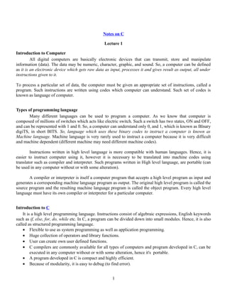 1. introduction to computer | DOC | Programming Languages | Computing