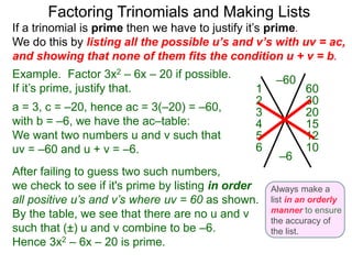 1.0 factoring trinomials the ac method and making lists-t | PPT