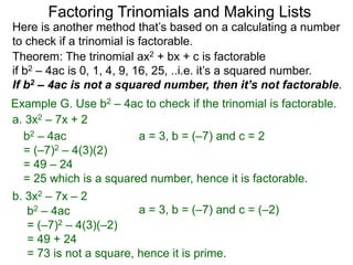1.0 factoring trinomials the ac method and making lists-t | PPT