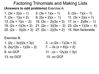 1.0 factoring trinomials the ac method and making lists-t | PPT