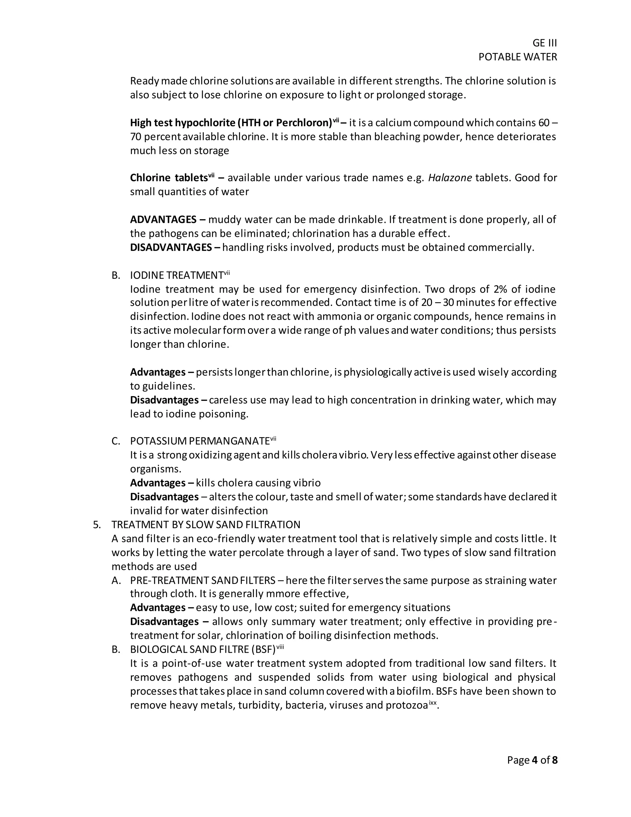 potable water sources and methods of purification at domestic level | DOCX