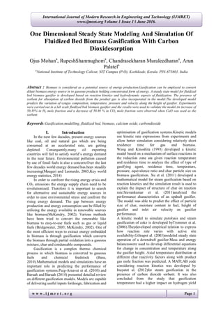 One Dimensional Steady State Modeling And Simulation Of Fluidized Bed Biomass Gasification With ...