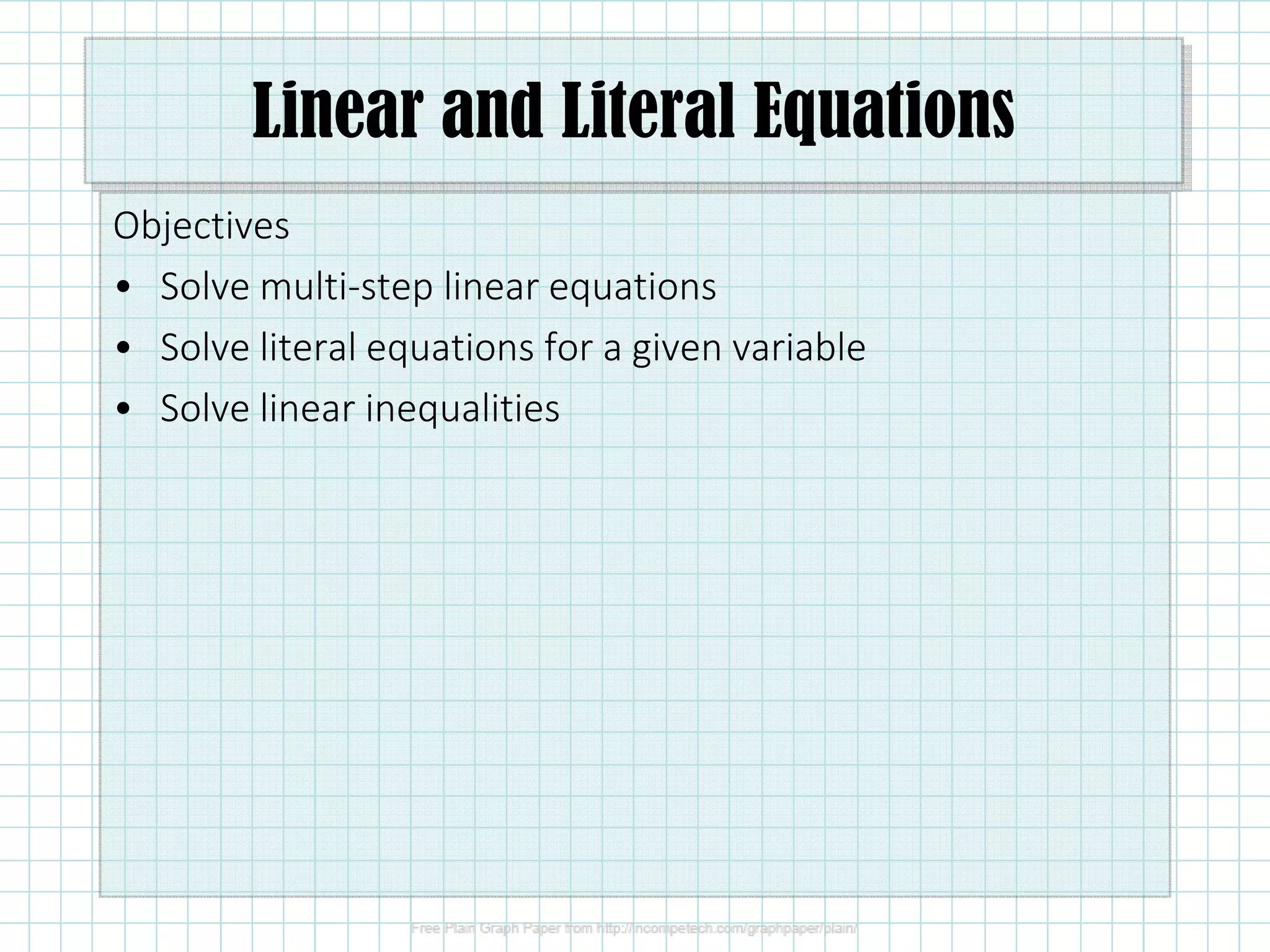 1.1 Linear and Literal Equations | PDF