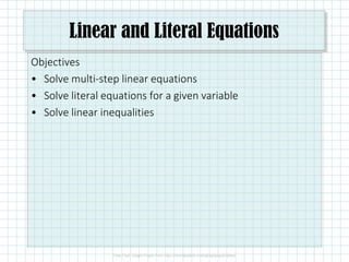 1.1 Linear and Literal Equations | PDF