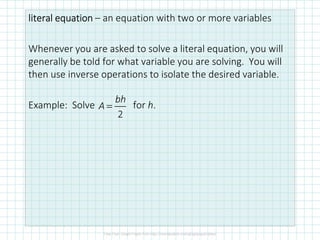 1.1 Linear and Literal Equations | PDF