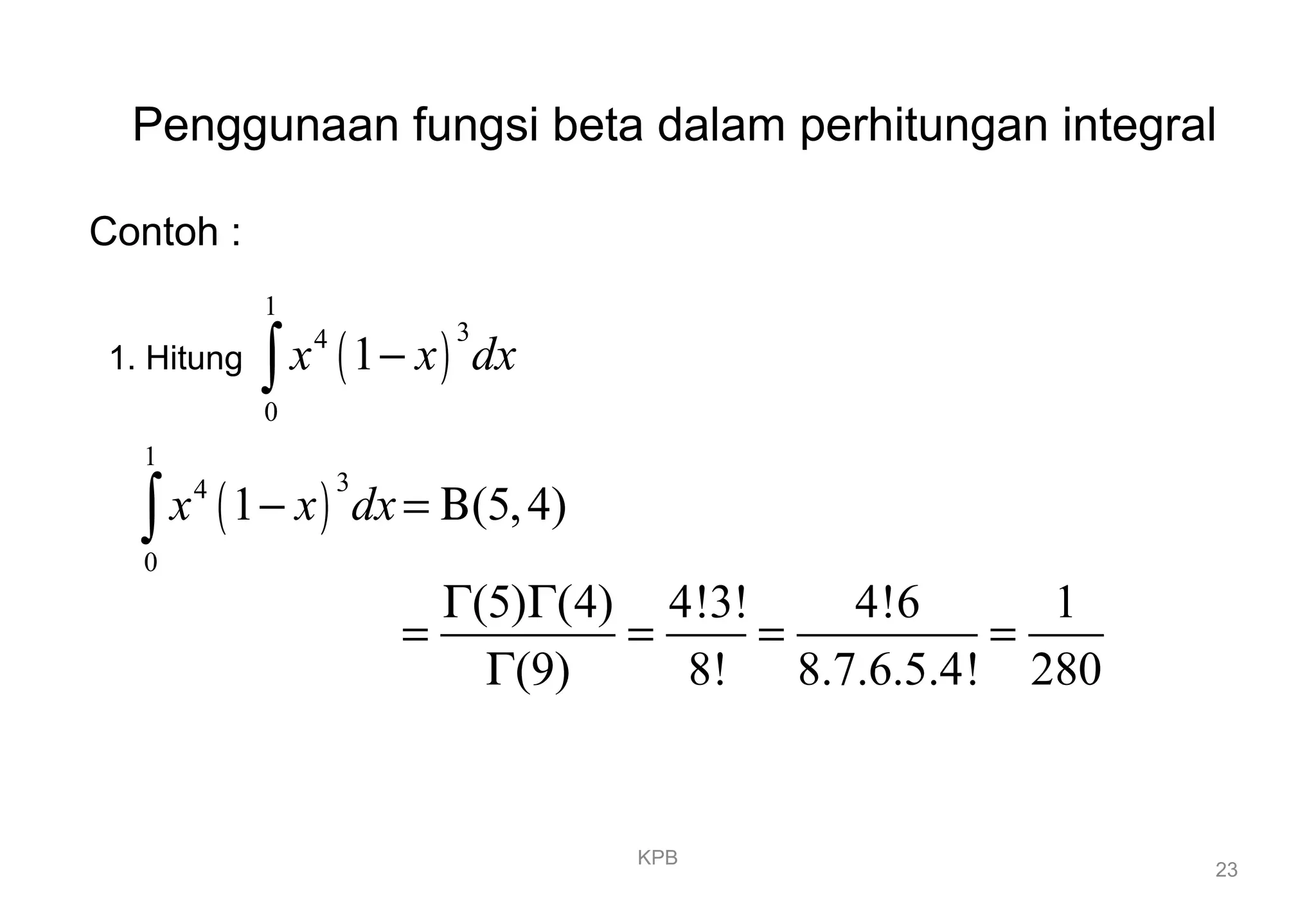 Fungsi Gamma dan Beta (Kalkulus Peubah Banyak) | PPT