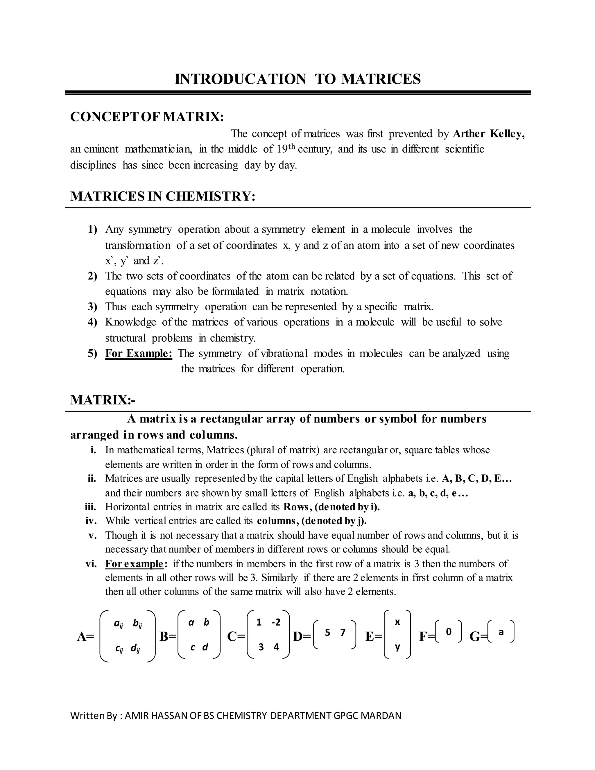 INTRODUCTION TO MATRICES, TYPES OF MATRICES, | PDF INTRODUCTION TO MATRICES, TYPES OF MATRICES, | PDF