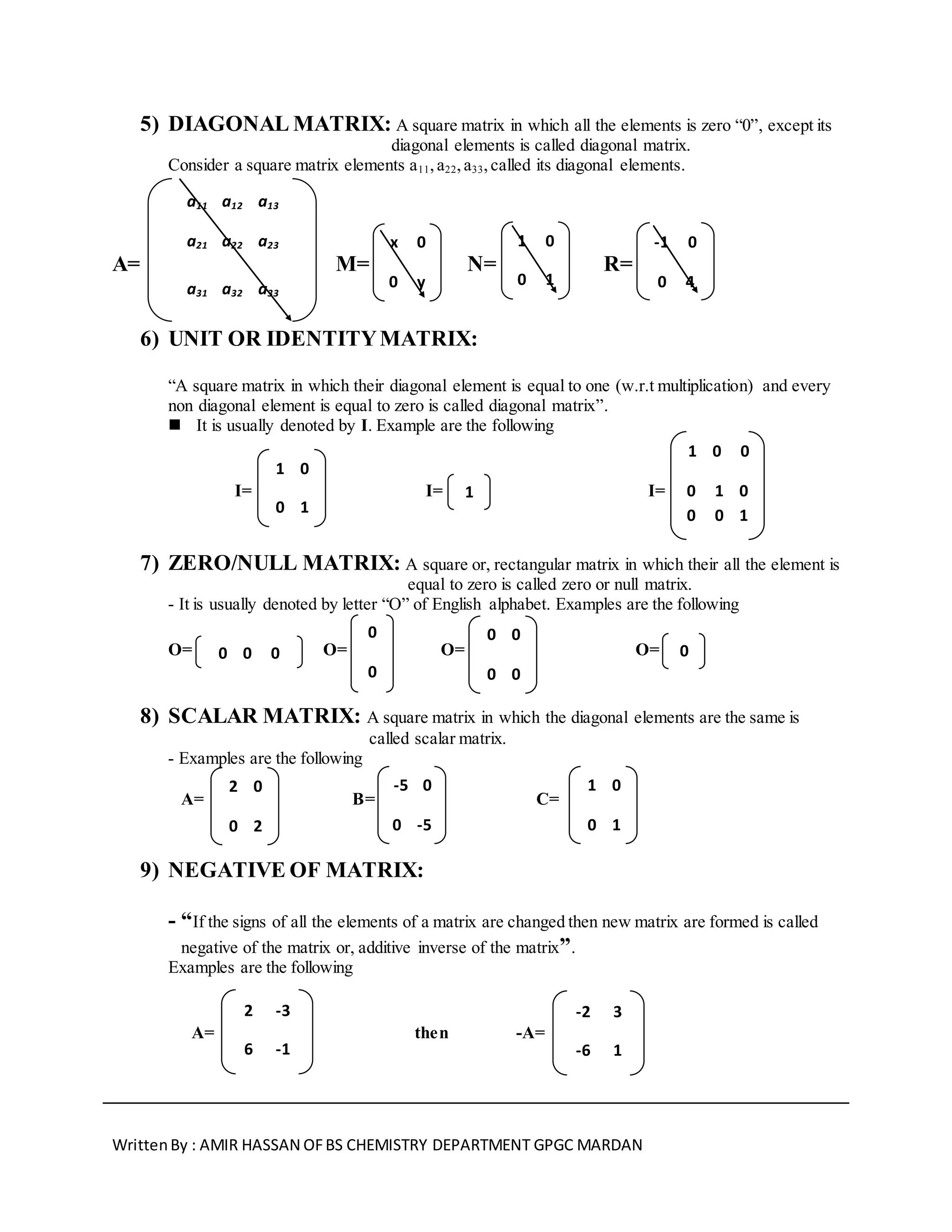 INTRODUCTION TO MATRICES, TYPES OF MATRICES, | DOCX
