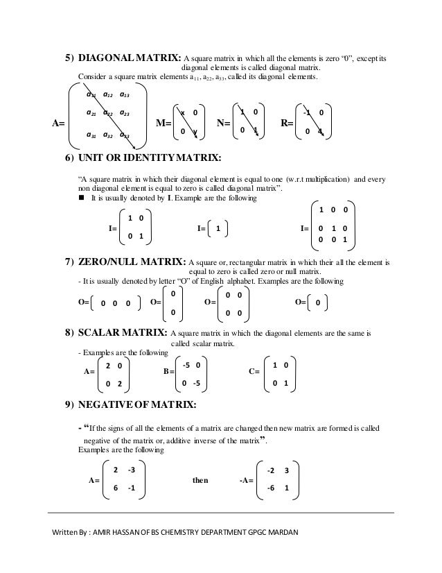 INTRODUCTION TO MATRICES, TYPES OF MATRICES, INTRODUCTION TO MATRICES, TYPES OF MATRICES,