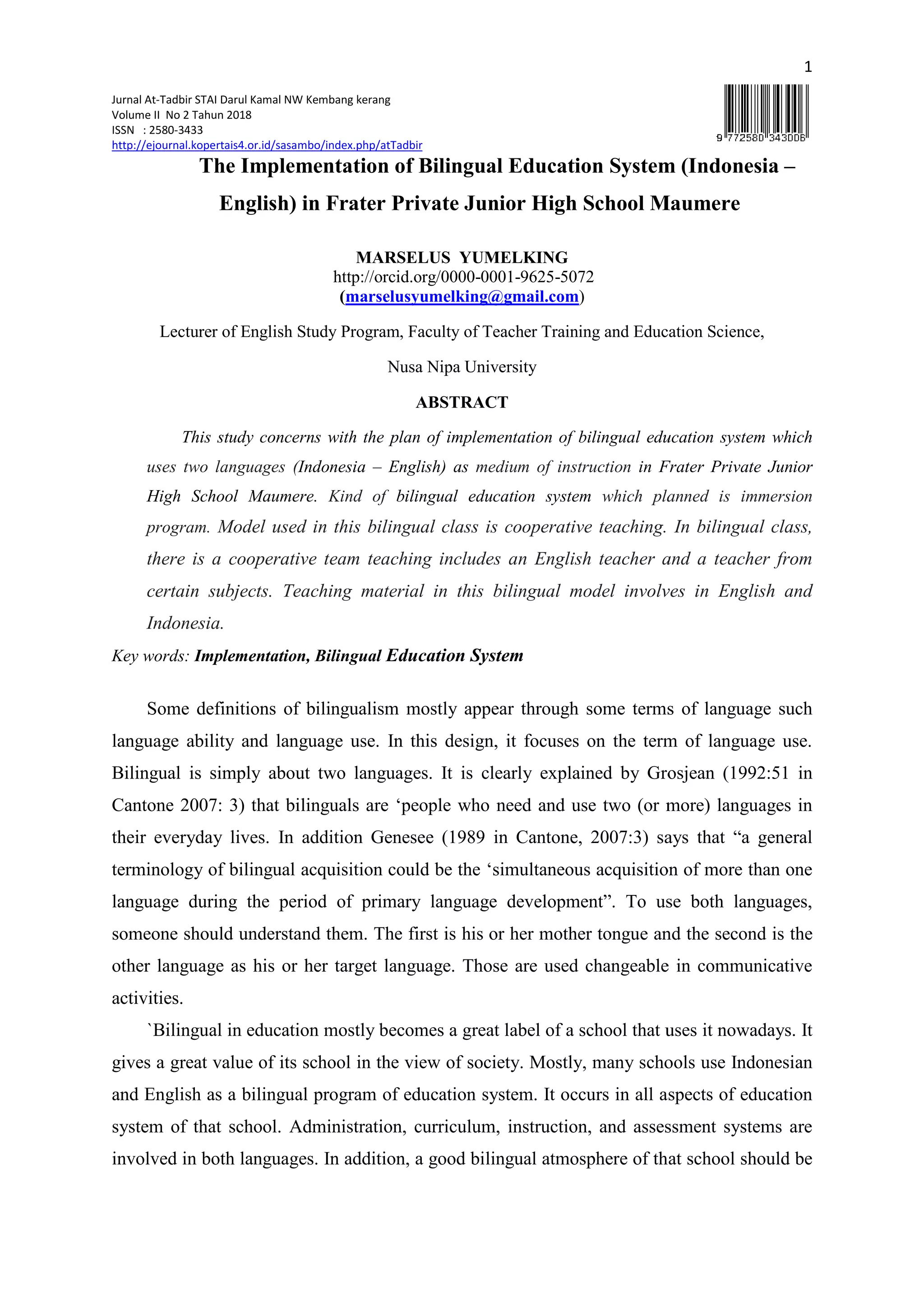 the implementation of bilingual education system | PDF