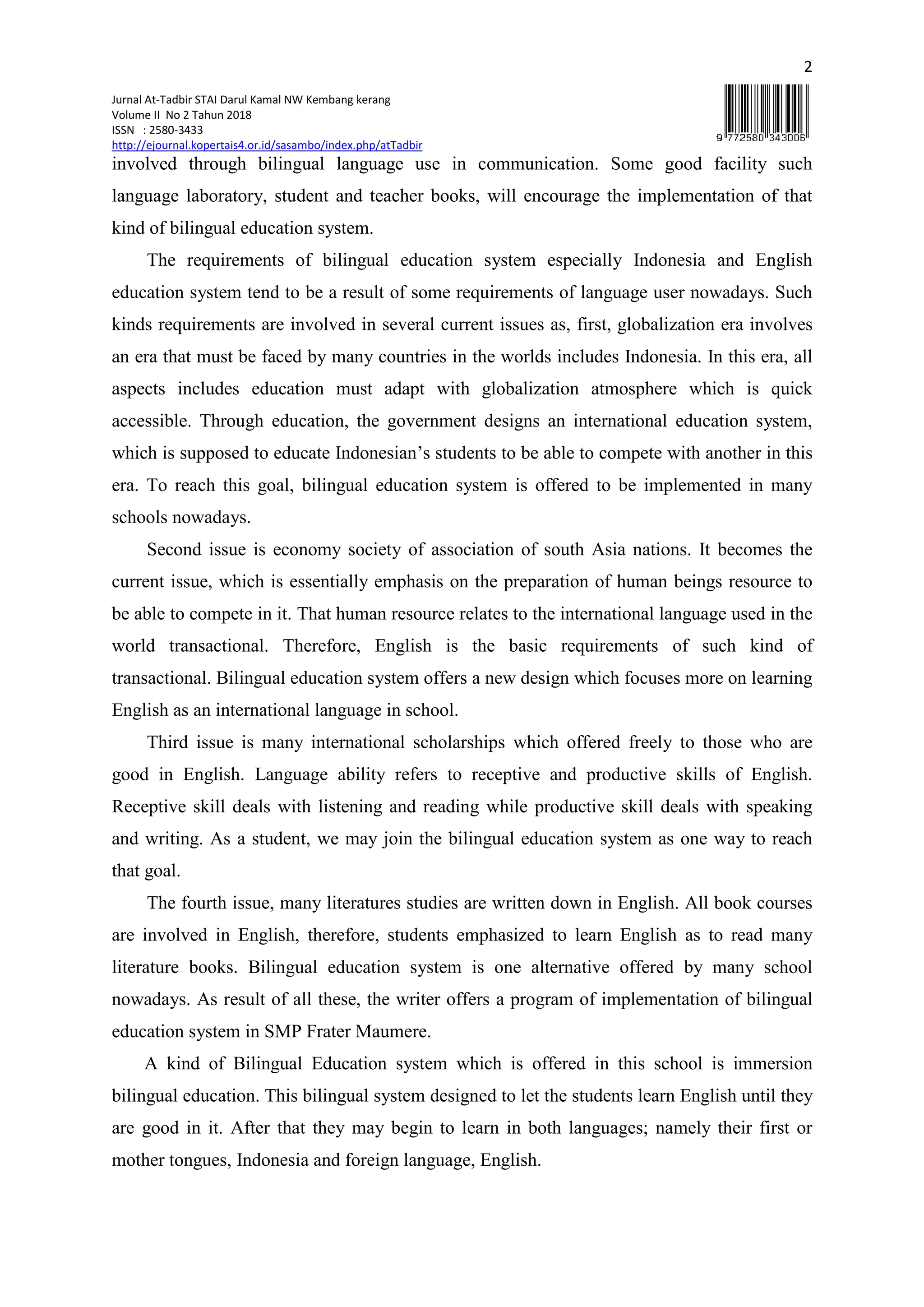 the implementation of bilingual education system | PDF