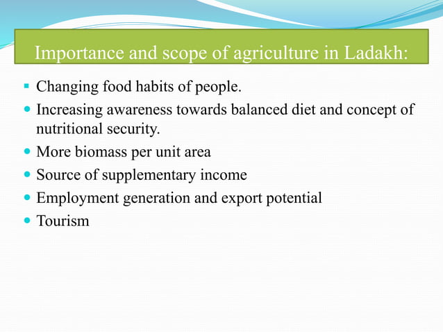 agriculture status of ladakh | PPTX | Agriculture | Industries