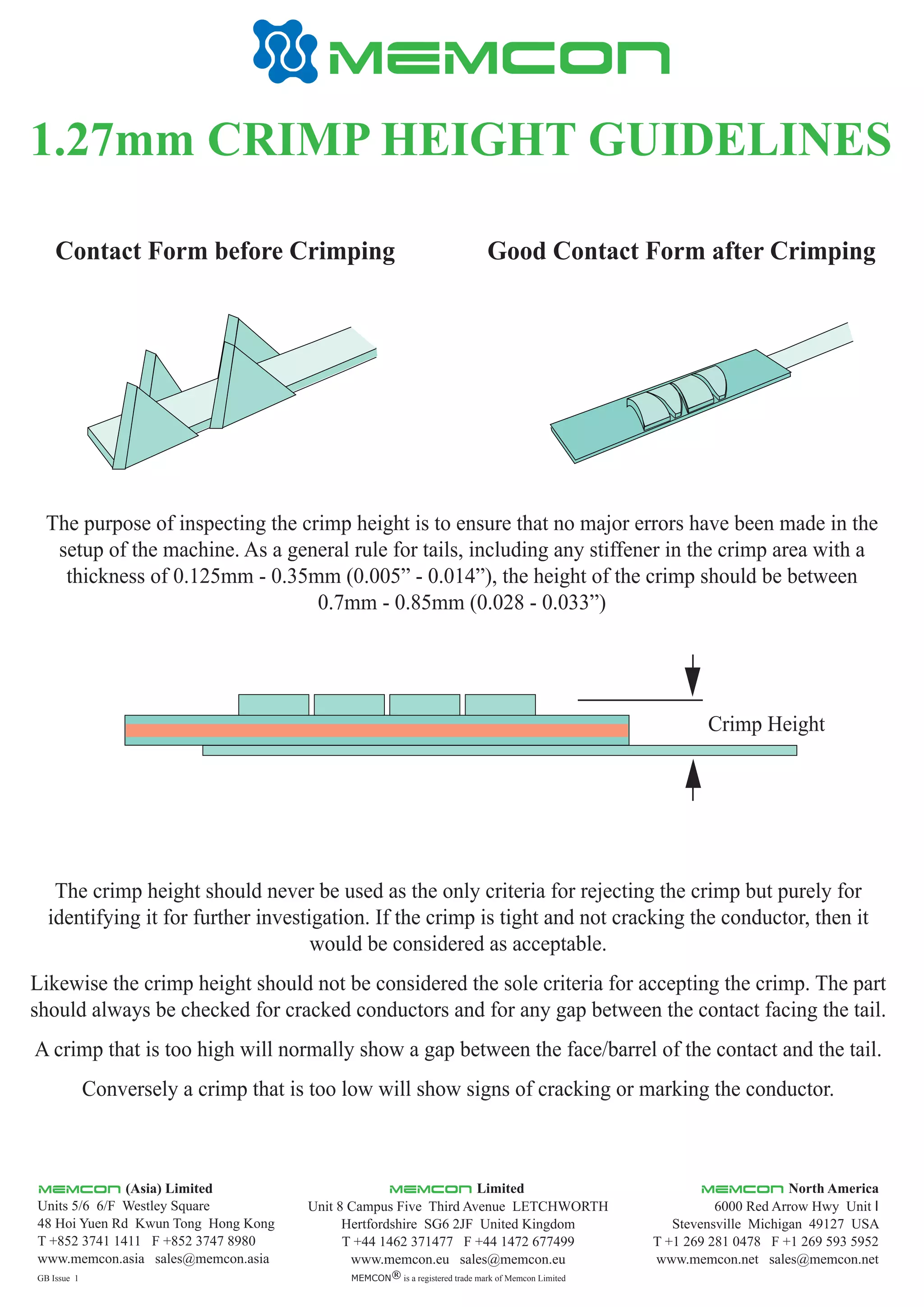 Memcon 1.27mm crimp height guidelines | PDF