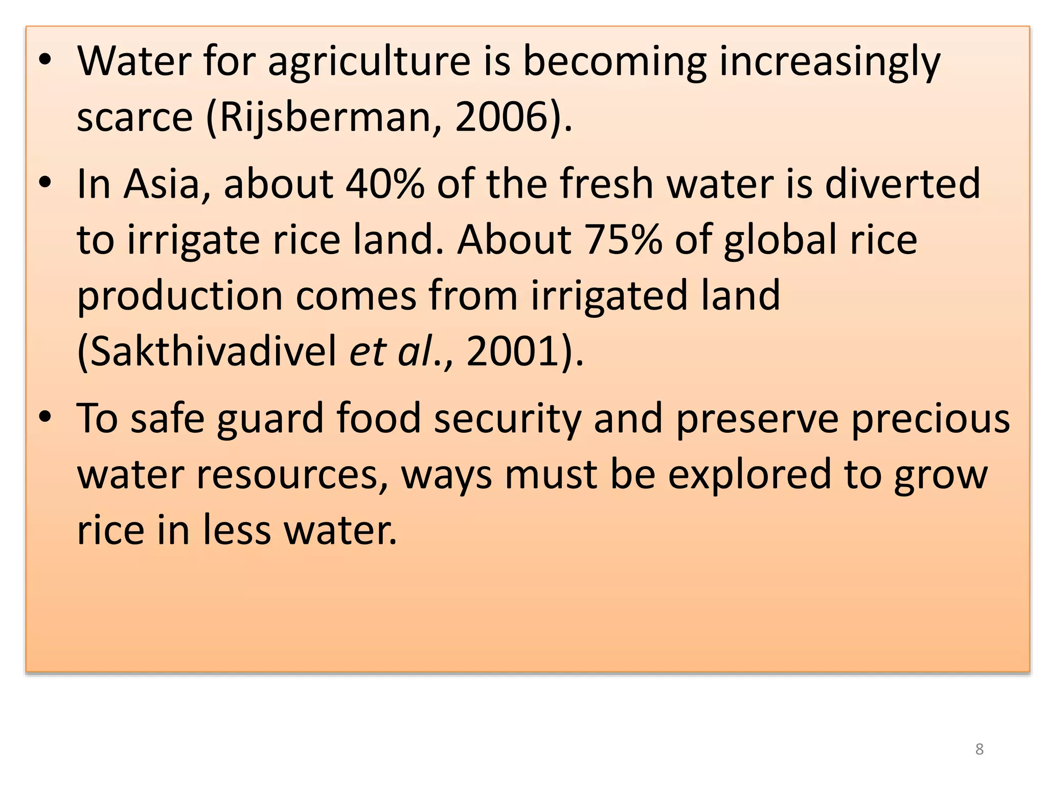 irrigation management in different rice establishment methods. | PPTX