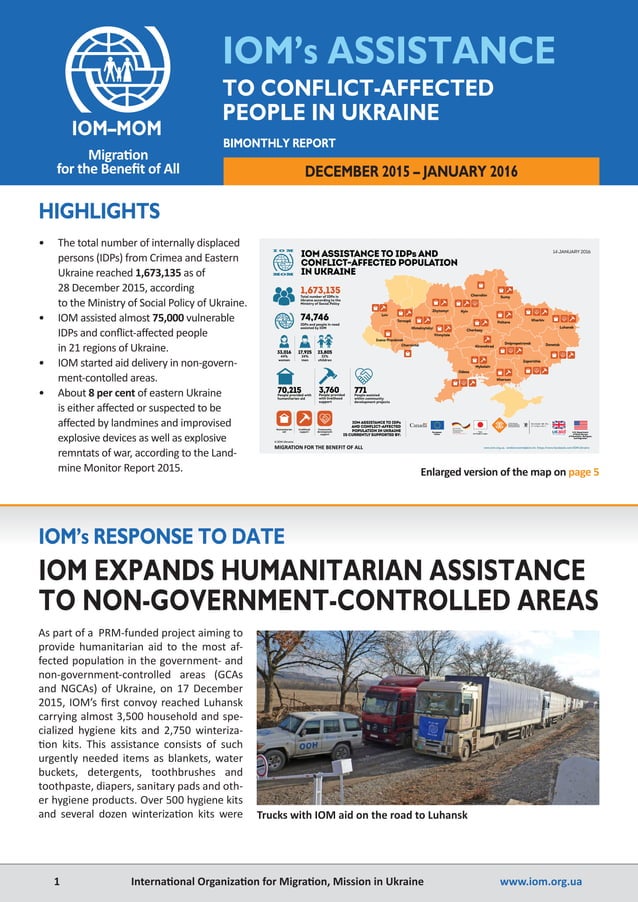 Report on IOM's assistance to conflict-affected people in Ukraine, December 2015 - January 2016 ...