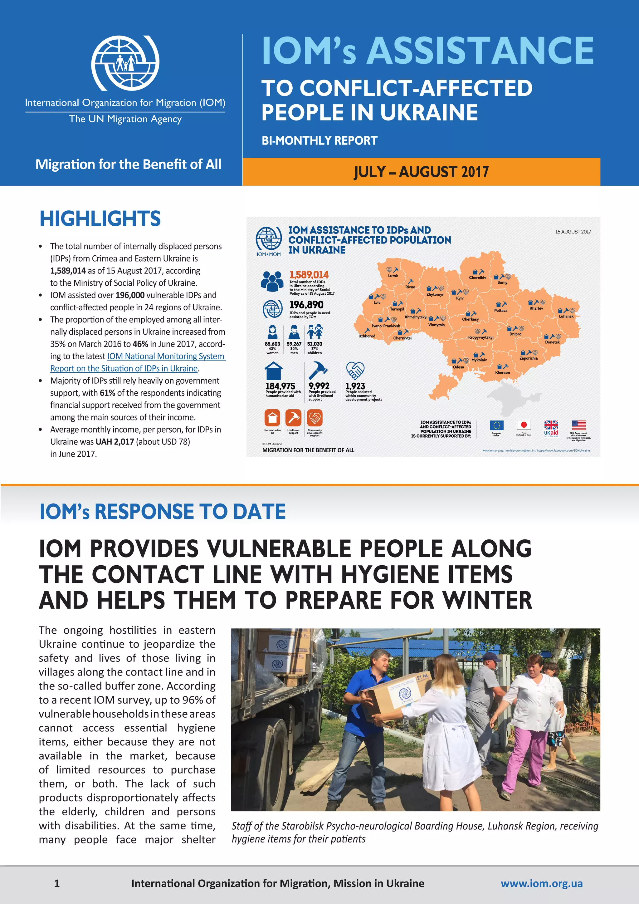 Report on IOM's assistance to conflict-affected people in Ukraine, July ...