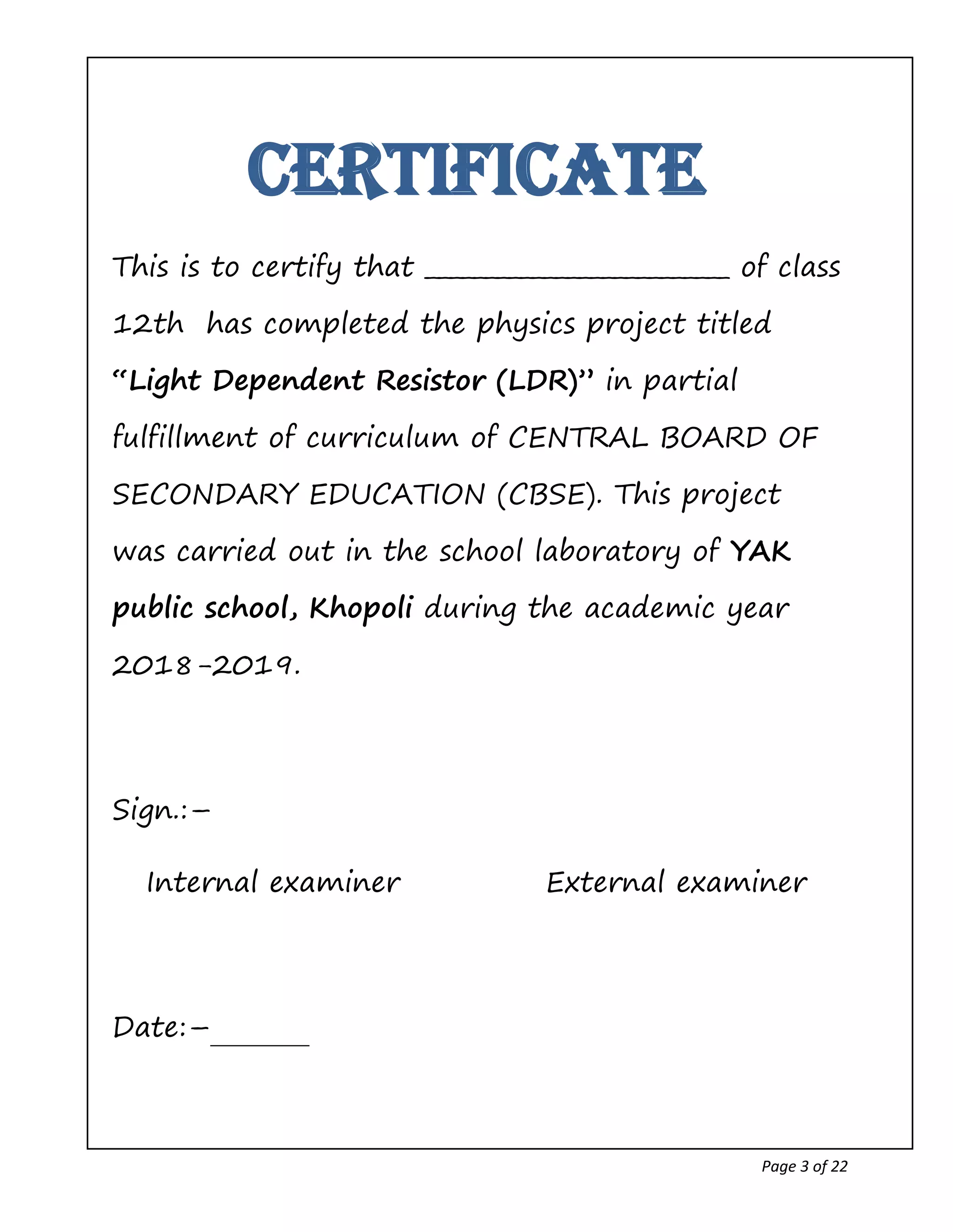 12th Physics Investigatory project (LDR) | PDF