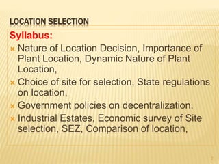 1.1 location selection | PPTX | Developmental Sites | Real Estate