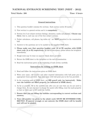 NEST 2012 Question Paper | PDF