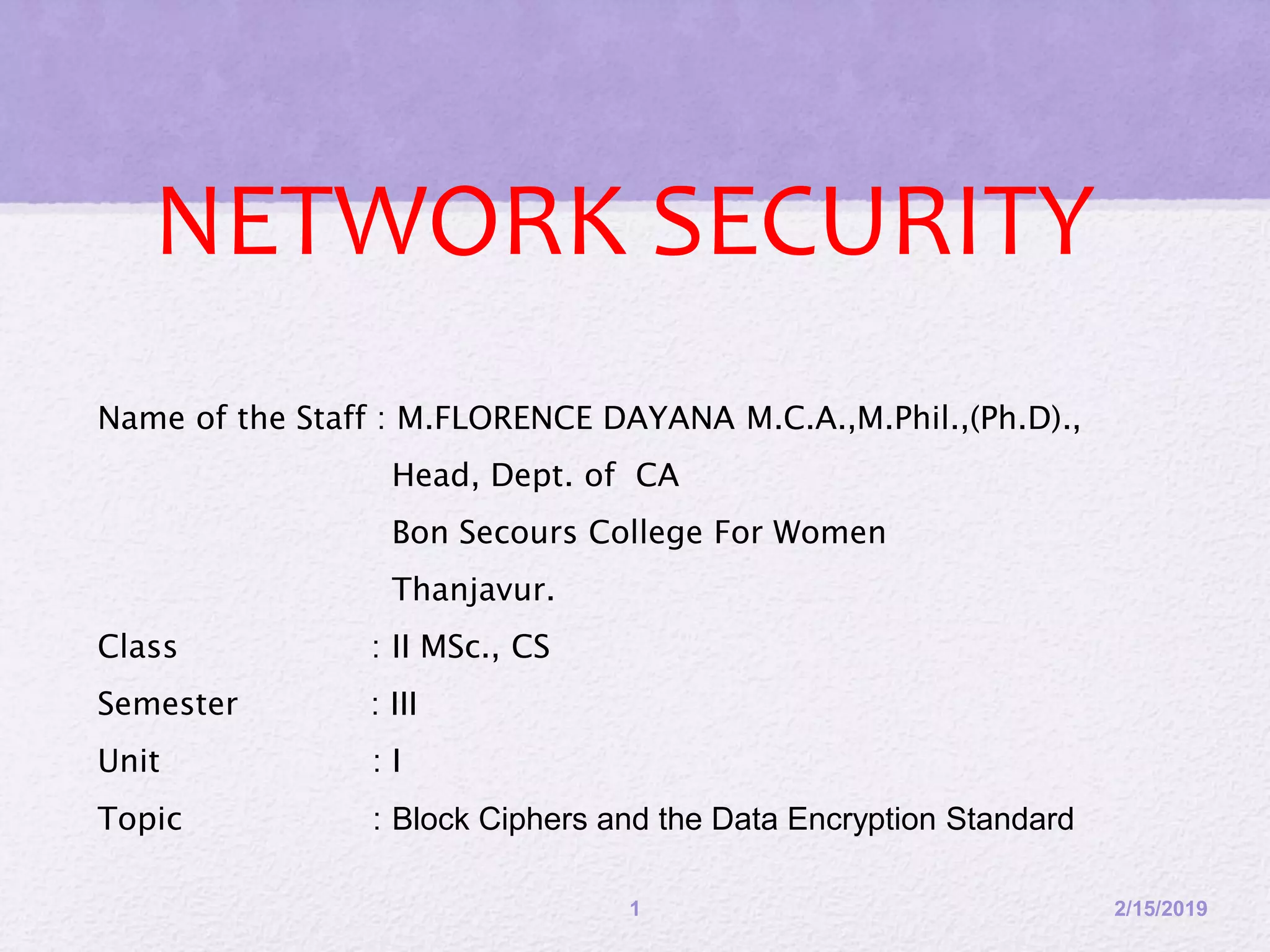 Block Ciphers and the Data Encryption Standard | PDF