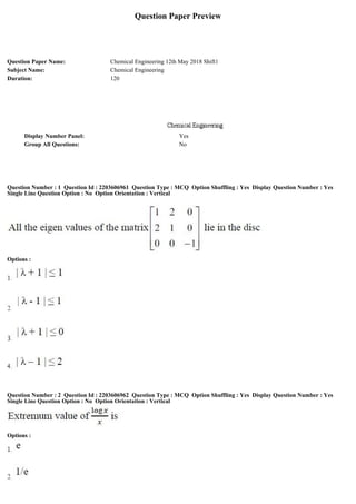 AP PGECET Chemical 2018 question paper | PDF