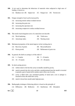 AP PGECET Metallurgy 2016 question paper | PDF