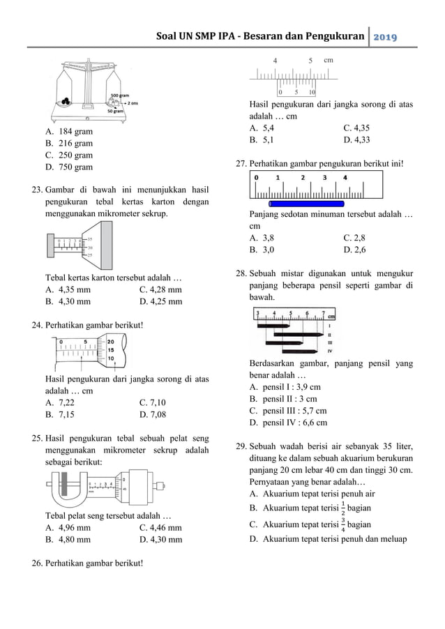 Kumpulan soal-soal Besaran dan Pengukuran UN IPA SMP Kelas 9 Nurul Faela Shufa | PDF