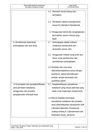 1.buku modul oto.kr10.016.03 mengikuti prosedur kesehatan dan keselamatan | PDF