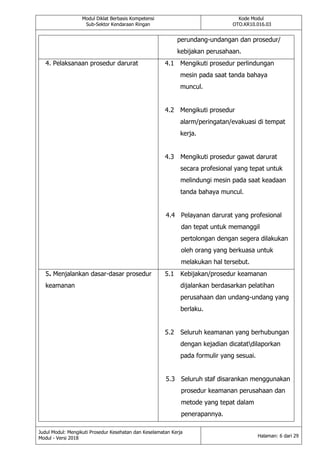 1.buku modul oto.kr10.016.03 mengikuti prosedur kesehatan dan keselamatan | PDF