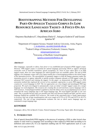 BOOTSTRAPPING METHOD FOR DEVELOPING PART-OF-SPEECH TAGGED CORPUS IN LOW ...