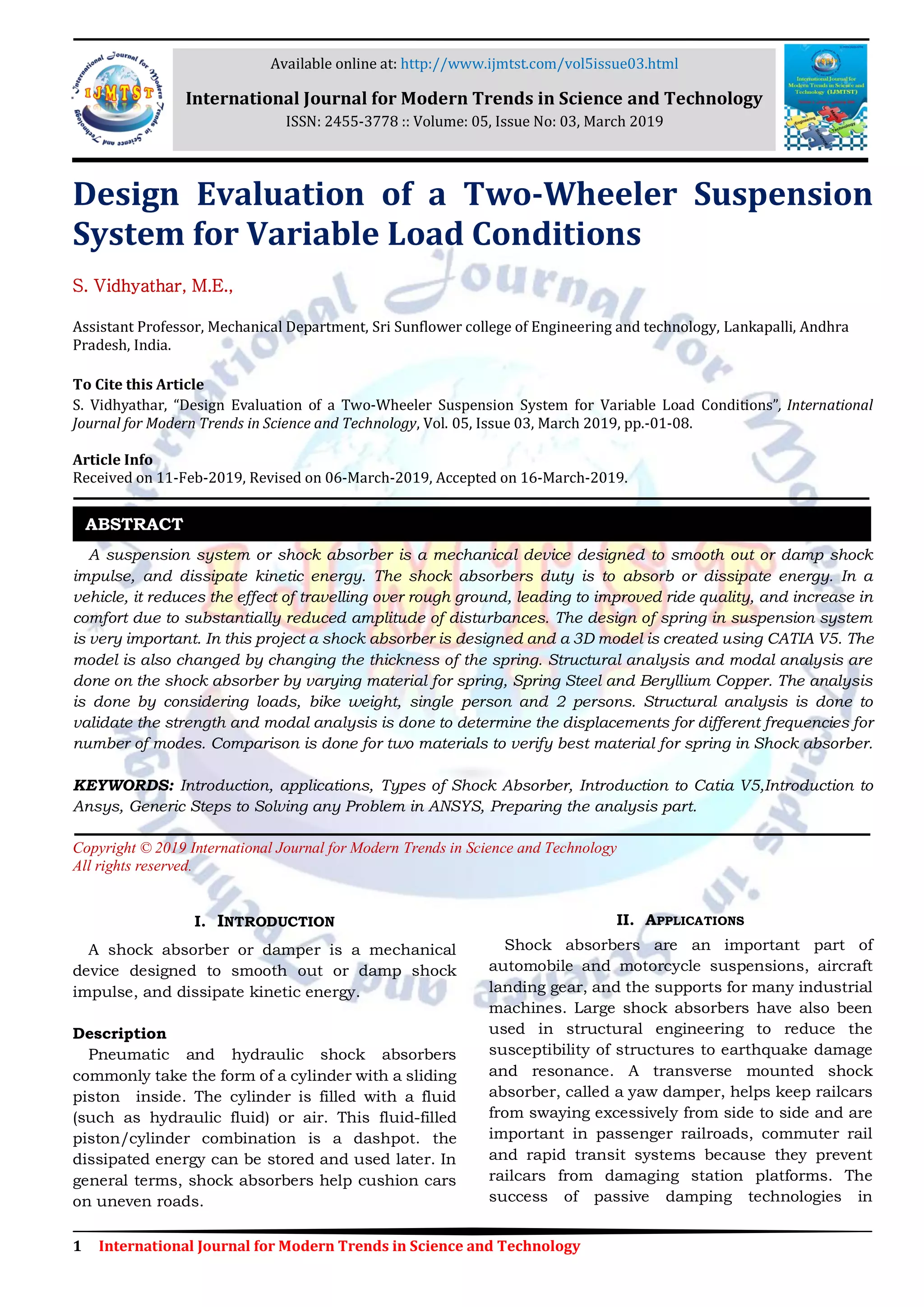 Design Evaluation of a Two-Wheeler Suspension System for Variable Load ...