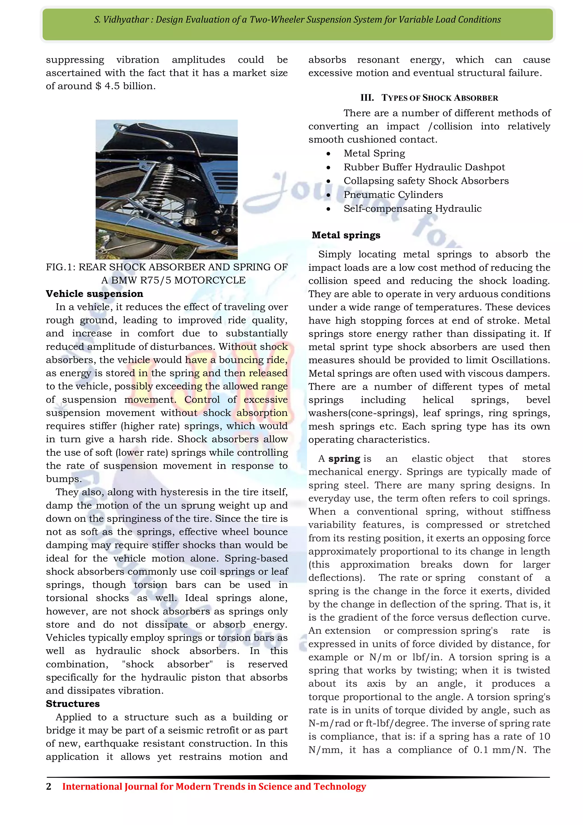Design Evaluation of a Two-Wheeler Suspension System for Variable Load Conditions | PDF